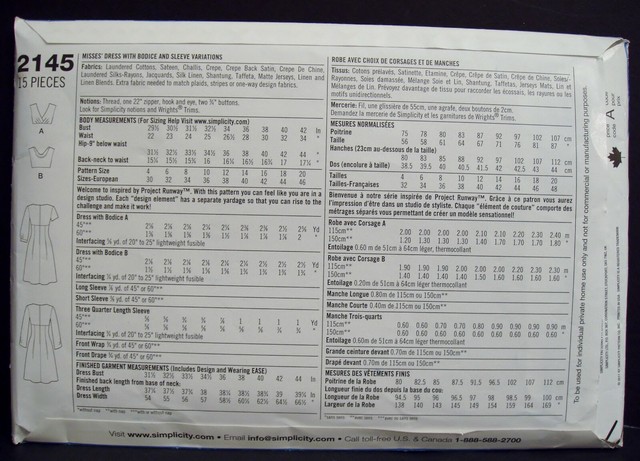 Simplicity Pattern 2145 Inspired by Project Runway Dress Size P5 12 20 ...