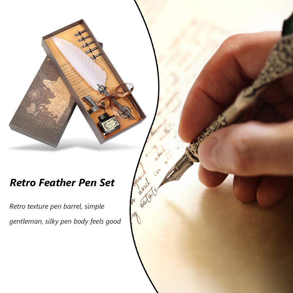 Calligraphy Feather Dip Pen Writing Ink Quill Fountain Pen Set (White ...