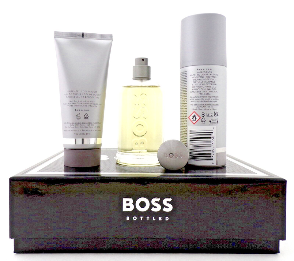Boss Bottled by Hugo Boss 3.3oz EDT+ 3.3oz SH/Gel+ 5.0oz Deo Spray New ...