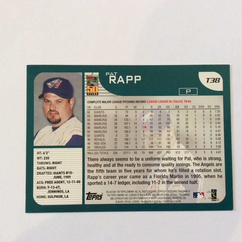 2001 Topps Traded T38 Pat Rapp Anaheim Angels | eBay