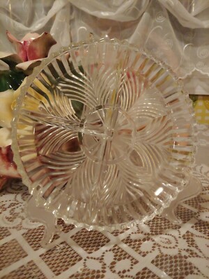 Vintage "Relish Dish" 3-Part, Pattern #259 Ridge/Fans, Indiana Glass Co ...