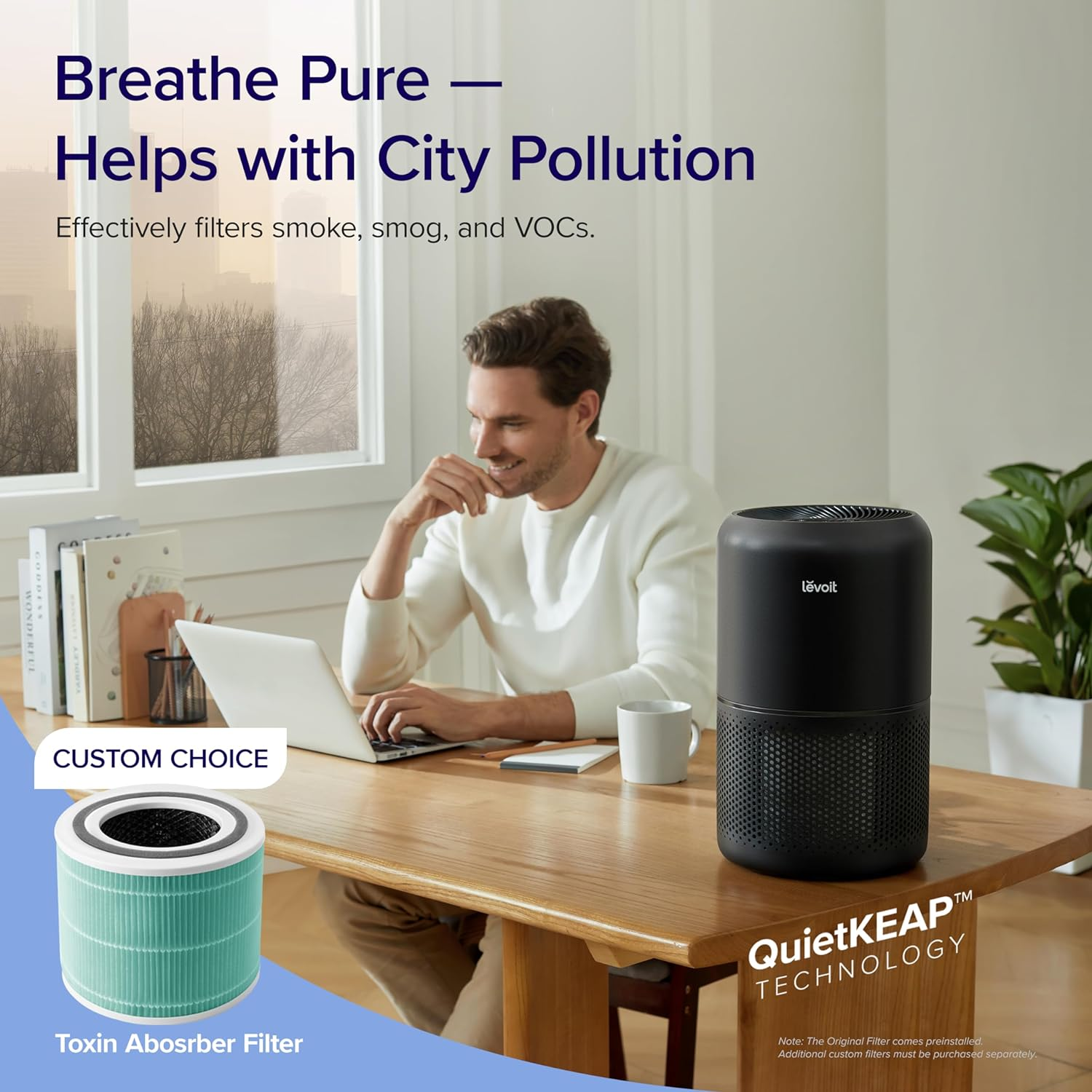 Air Purifier for Home Allergies Pets Hair in Bedroom, Covers up to 1095 ...