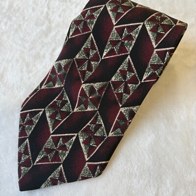 BOSS Hugo Boss 56" Necktie 100% Silk Burgundy Geometric Italian ...