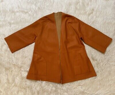 Loro Piana New Belted Leather Kimono Coat Jacket Orange Loro Piana New Belted Leather Kimono Coat Jacket Orange