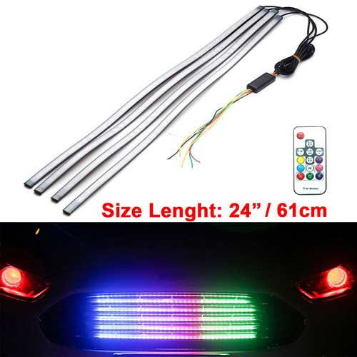 24" 4x Front Grille Glow Light Wireless RF Remote Control RGB LED Strip ...