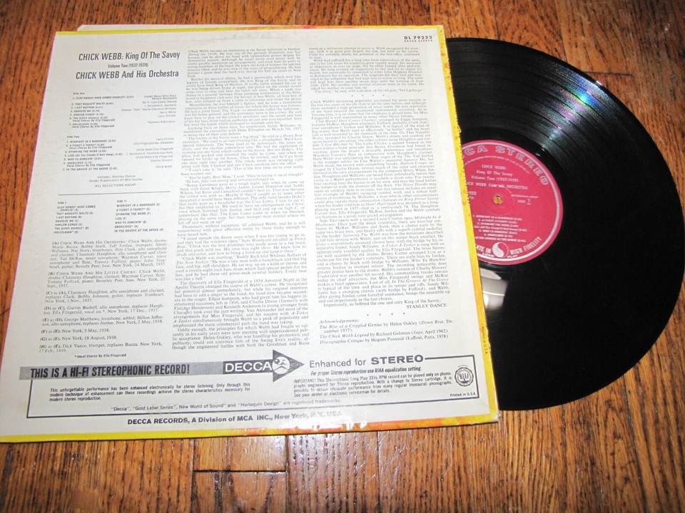 CHICK WEBB - KING OF THE SAVOY 1937-1939 - DECCA RECORDS LP | eBay