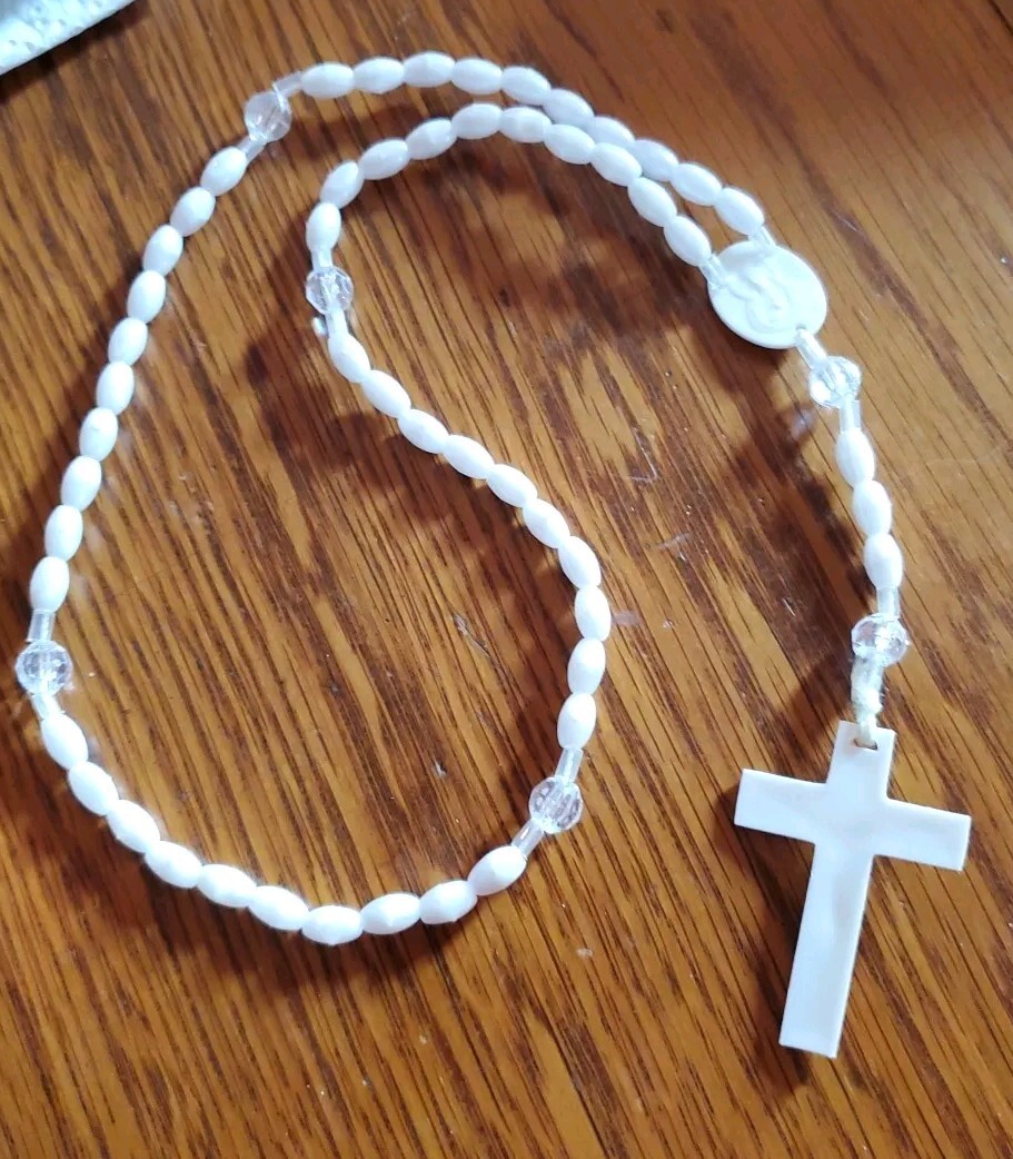 Beautiful Vintage Plastic Rosary White With 6 Clear Round Beads | eBay