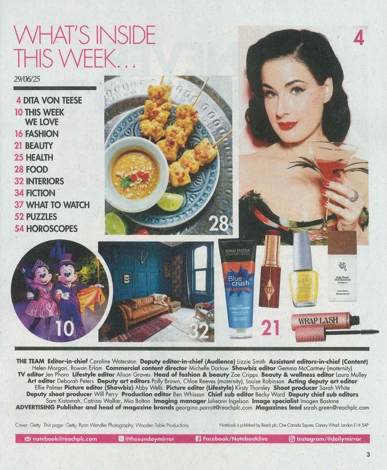 Sunday Mirror Notebook Magazine: Queen of Burlesque Dita Von Teese, 29. ...