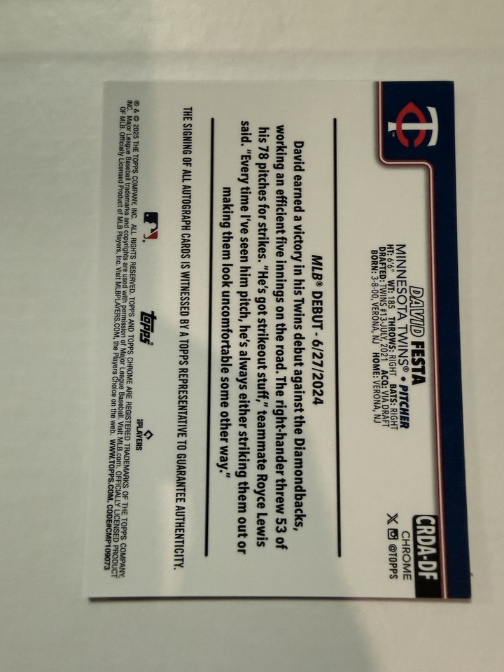 2025 Topps Chrome Update David Festa RC Gold Wave Refractor Auto /50 ...