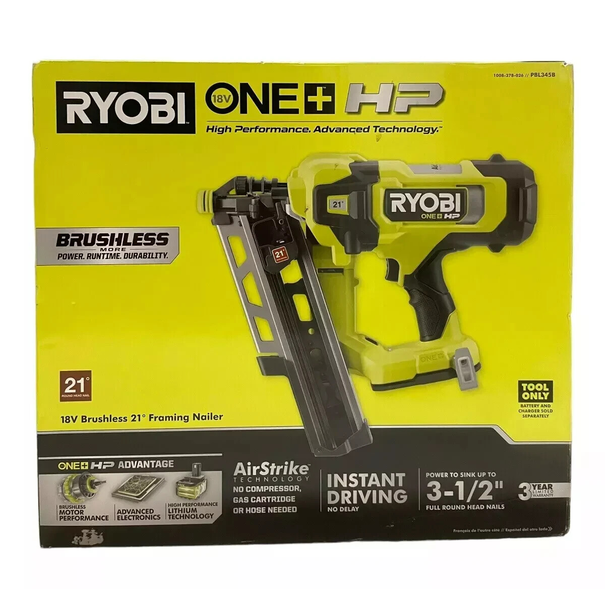 Ryobi Airstrike 18v Nailer RYOBI 18V ONE+ HP Brushless Airstrike 21 ...