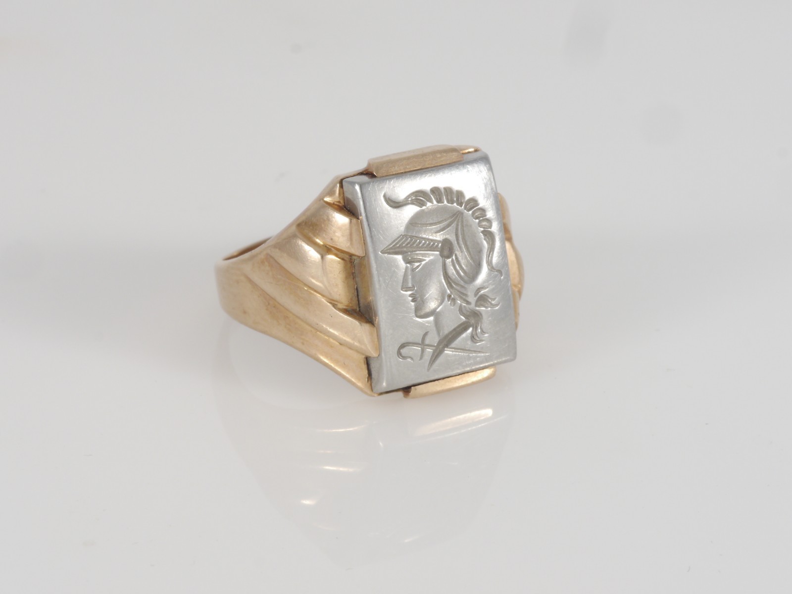 Antique 10k Rose Gold Two Tone Intaglio Roman Soldier Men's Ring | eBay