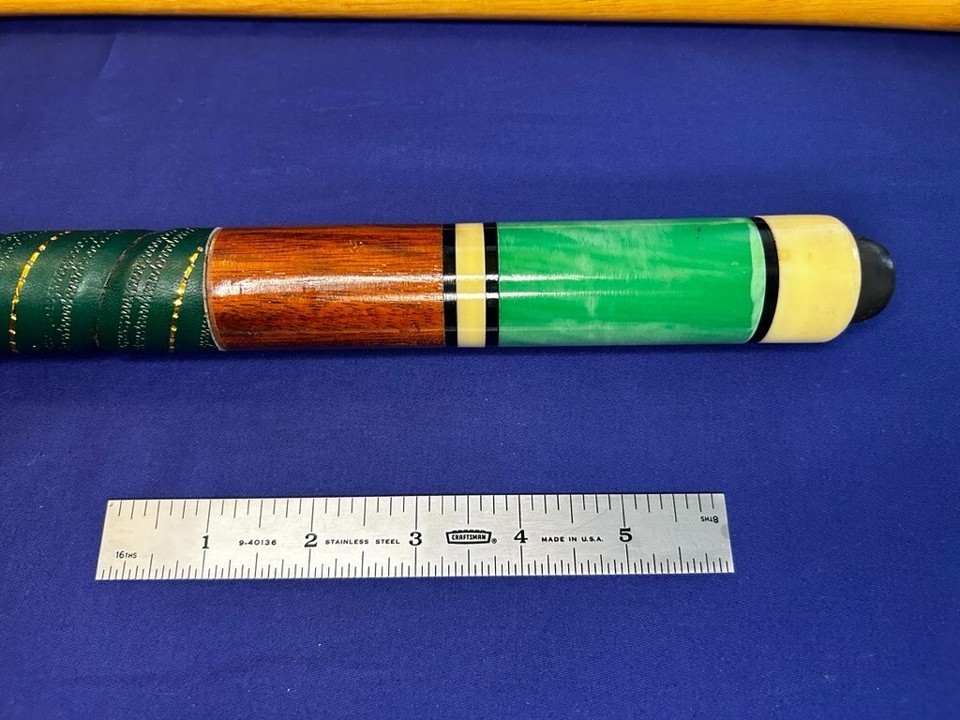 Vintage Unknown Pool Cue Mother of Pearl Inlay Green Leather Wrapped ...