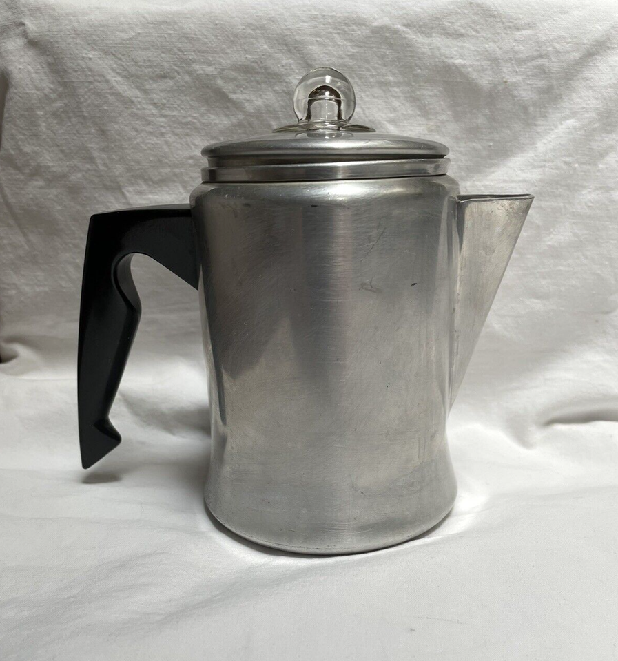 VINTAGE RARE MIRRO ALUMINUM 2 CUP COFFEE POT COMPLETE GLASS PERCULATOR ...