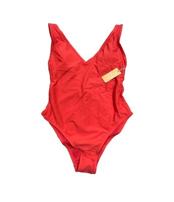 Women's V-Neck High Leg One Piece Swimsuit - Kona Sol Red Large 12/14 ...