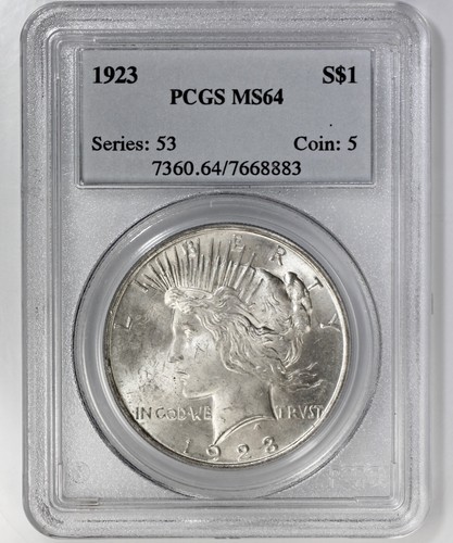1923 Peace Silver Dollar PCGS MS64 Blast White GEN 4 Holder First Blue ...