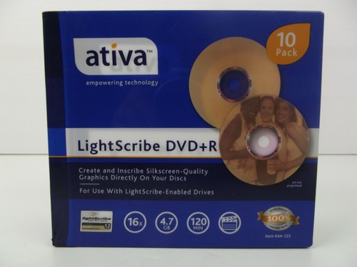 Ativa LIGHTSCRIBE Blank DVD-R NEW 10-Pack with Slim Jewel Cases 16x ...