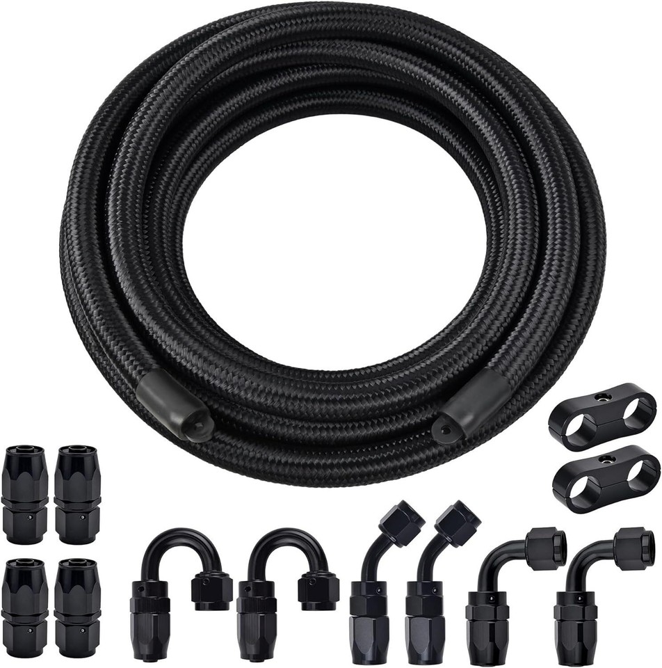 10FT 4AN 6AN 8AN 10AN 12AN Braided Nylon Fuel Line Kit Hose end ...