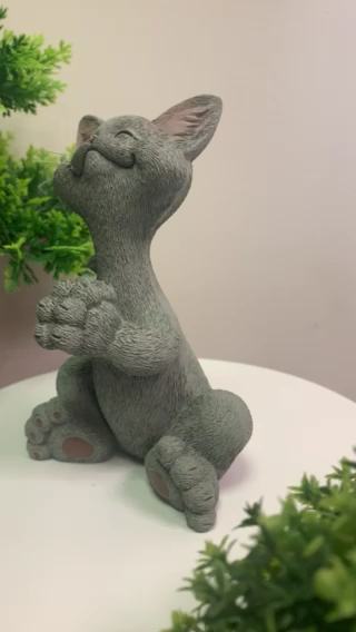 Whimsical Grey Cat Praying Figurine Cute Collectible - Happy Cat ...