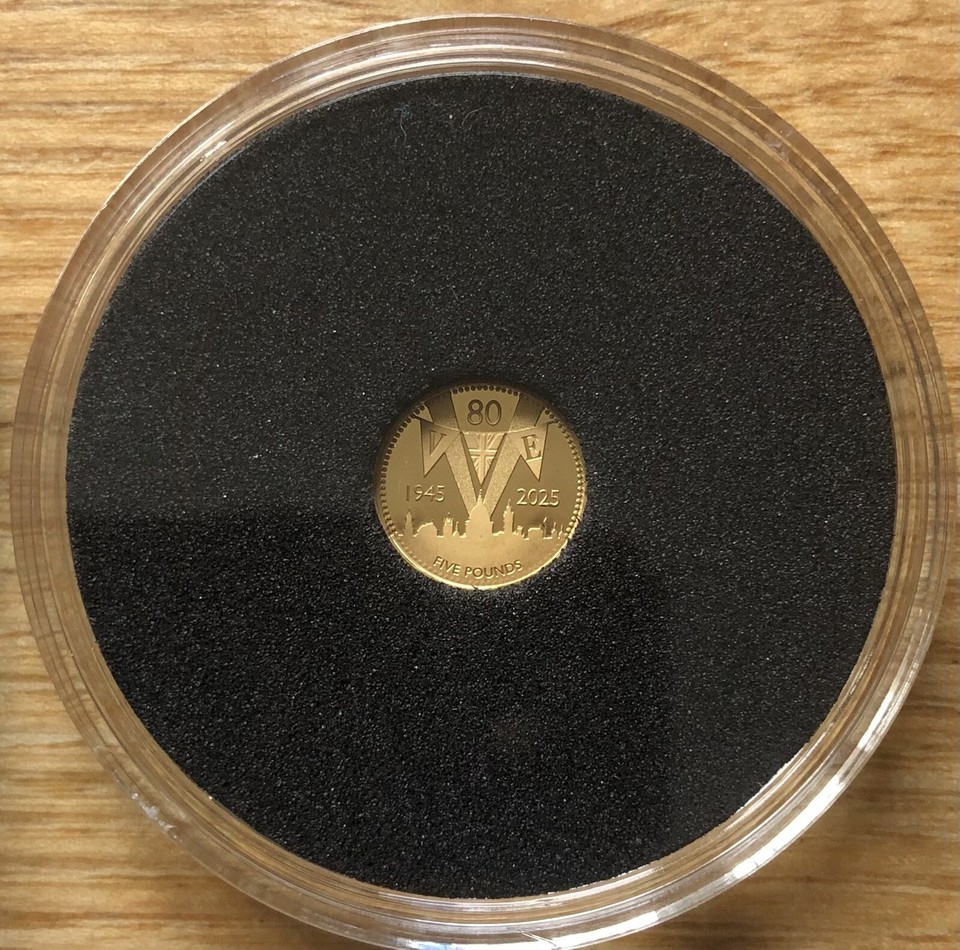 2025 80th Anniversary Of VE Day Solid 24ct Gold Proof £5 Coin Sovereign ...