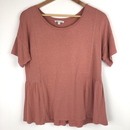 Target Pink Linen Tiered Top Size 10 Short Sleeve Round Neck Stretchy ...