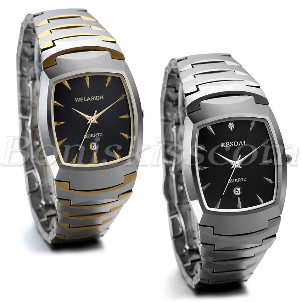 Luxury Business Date Watch Tungsten Carbide Band Men's Analog Quartz ...