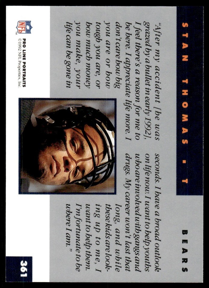 1992 Pro Line Football Card Stan Thomas Chicago Bears #361 | eBay