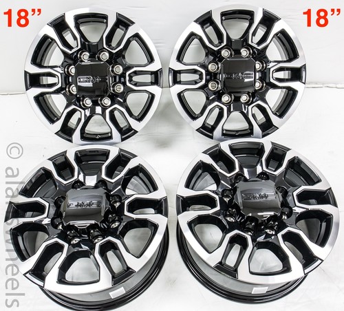 18" GMC Sierra HD 2500 3500 HD Black Machined 8 Lug Wheels Rims Set of ...