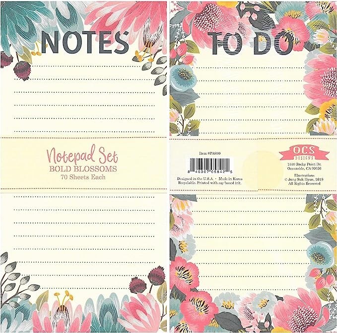 OCS Designs Bold Blossoms Notepads, Set of 2 Lined Notepad | eBay