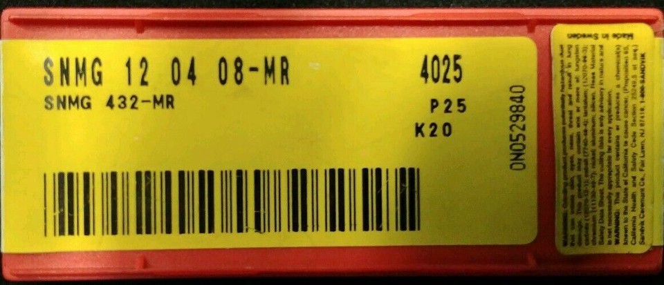 SANDVIK SNMG 12 04 08-MR New Carbide Inserts Grade 4025, 6 pcs ...