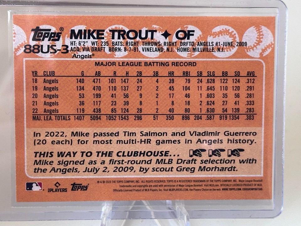 2023 Topps Update '88 Topps Baseball #88US3 Mike Trout | eBay