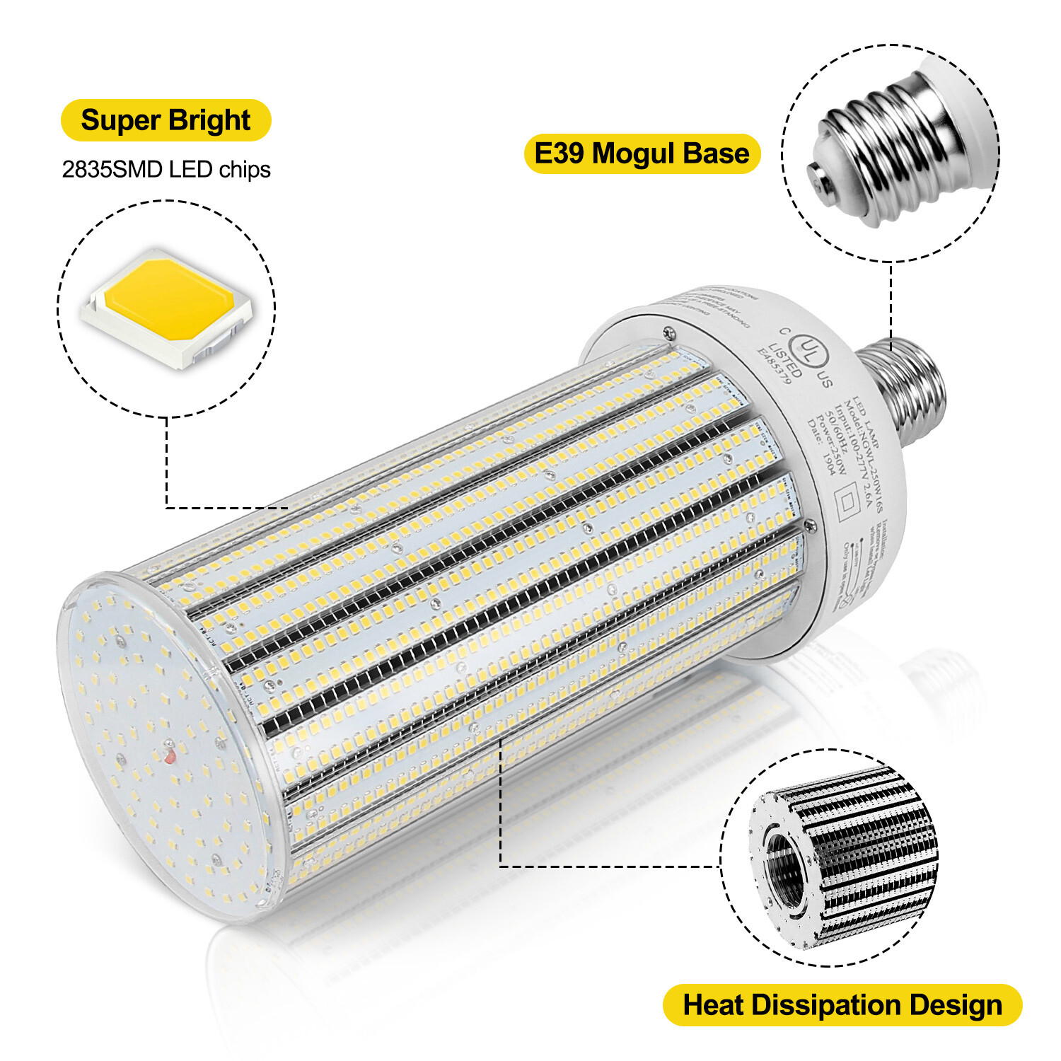 250W LED Corn Cob Light Bulb E39 Mogul Base Industrial Commercial High ...