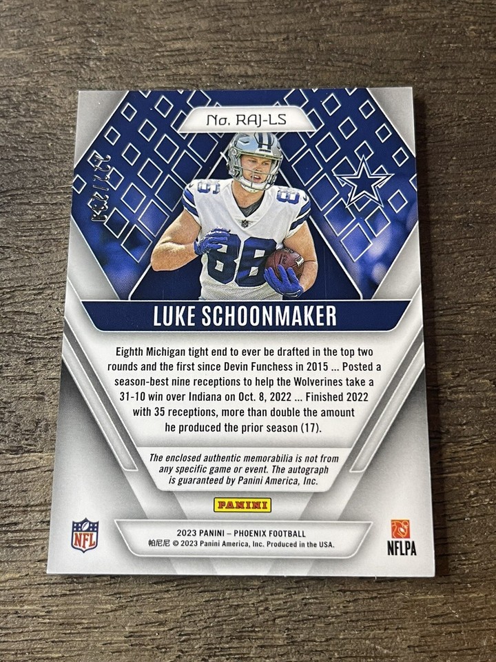 2023 Panini Phoenix - Rookie Auto Jersey #RAJ-LS Luke Schoonmaker /299 ...