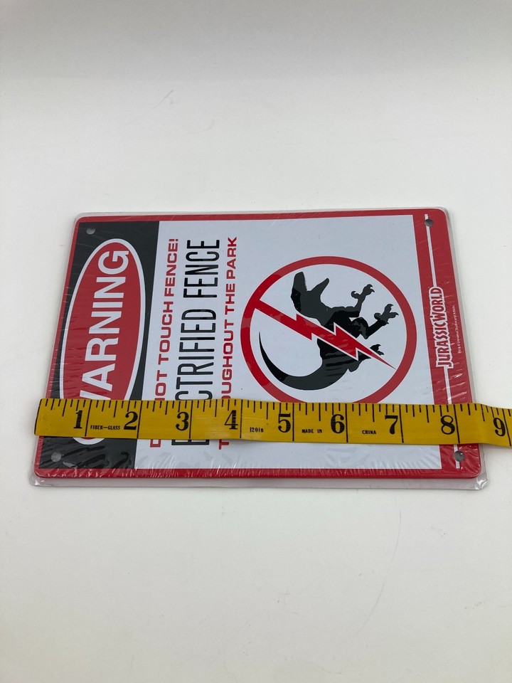 Jurassic Park World Raptor Warning Do Not Touch Electrified Fence Metal ...