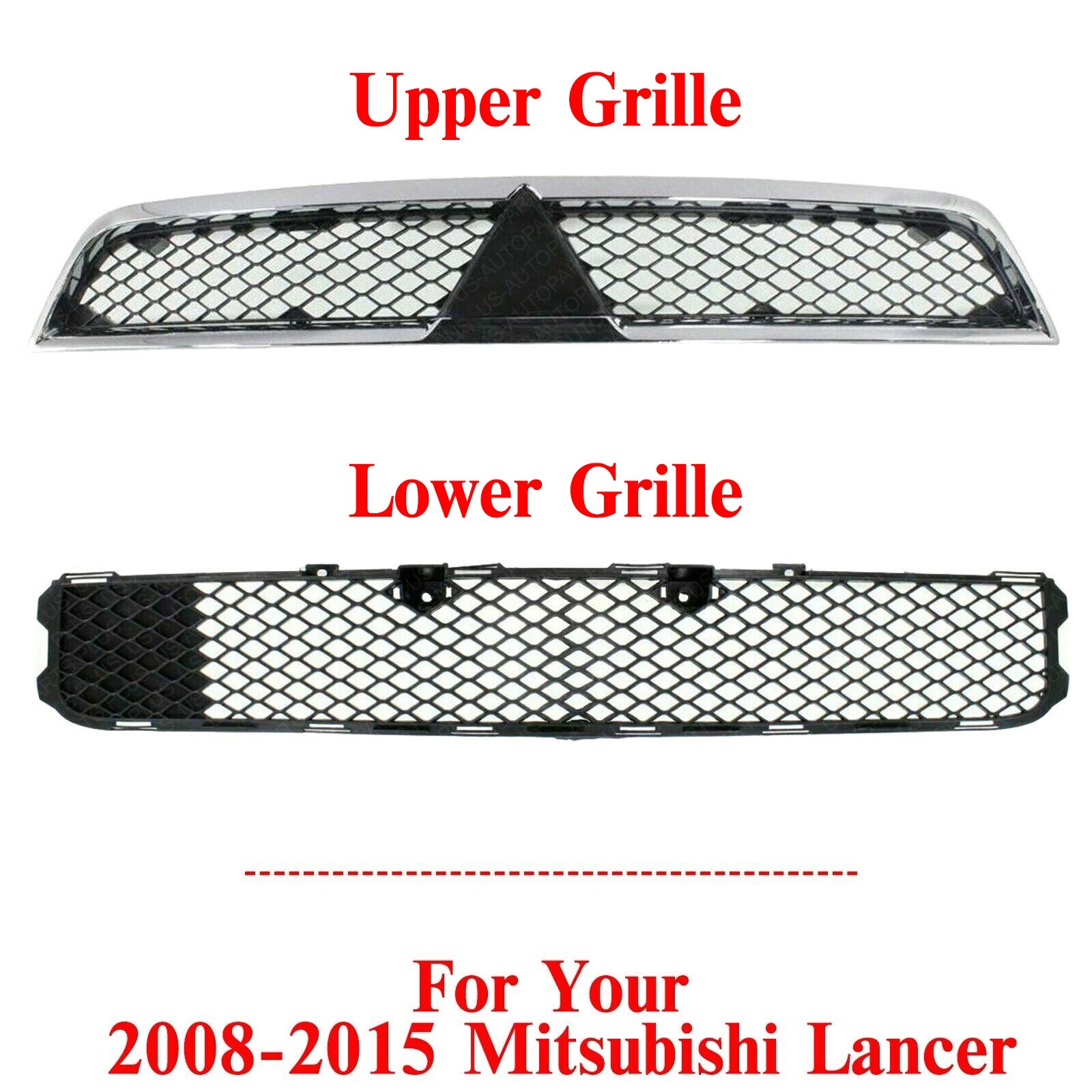 Front Bumper Upper & Lower Grille Assembly For 2008-2015 Mitsubishi ...