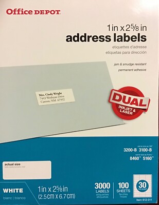 Office Dept Address Labels 1 in x 2 5/8 3000, Inkjet & Laser | eBay