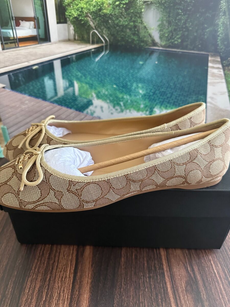 Coach Women Alina Flat Leather Ballet Shoes KHAKI SADDLE Coach Women Alina Flat Leather Ballet Shoes KHAKI SADDLE