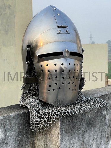 Medieval 18 Gauge Knight Viking Helmet Steel Roa Bascinet Helmet LARP ...