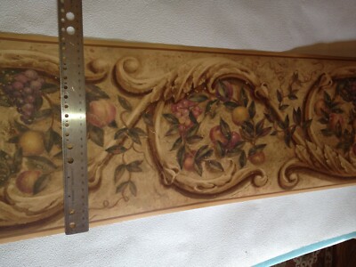 WIDE BROWN CROWN MOLDING WITH FRUIT PREPASTED WALLPAPER BORDER PZ1172B ...