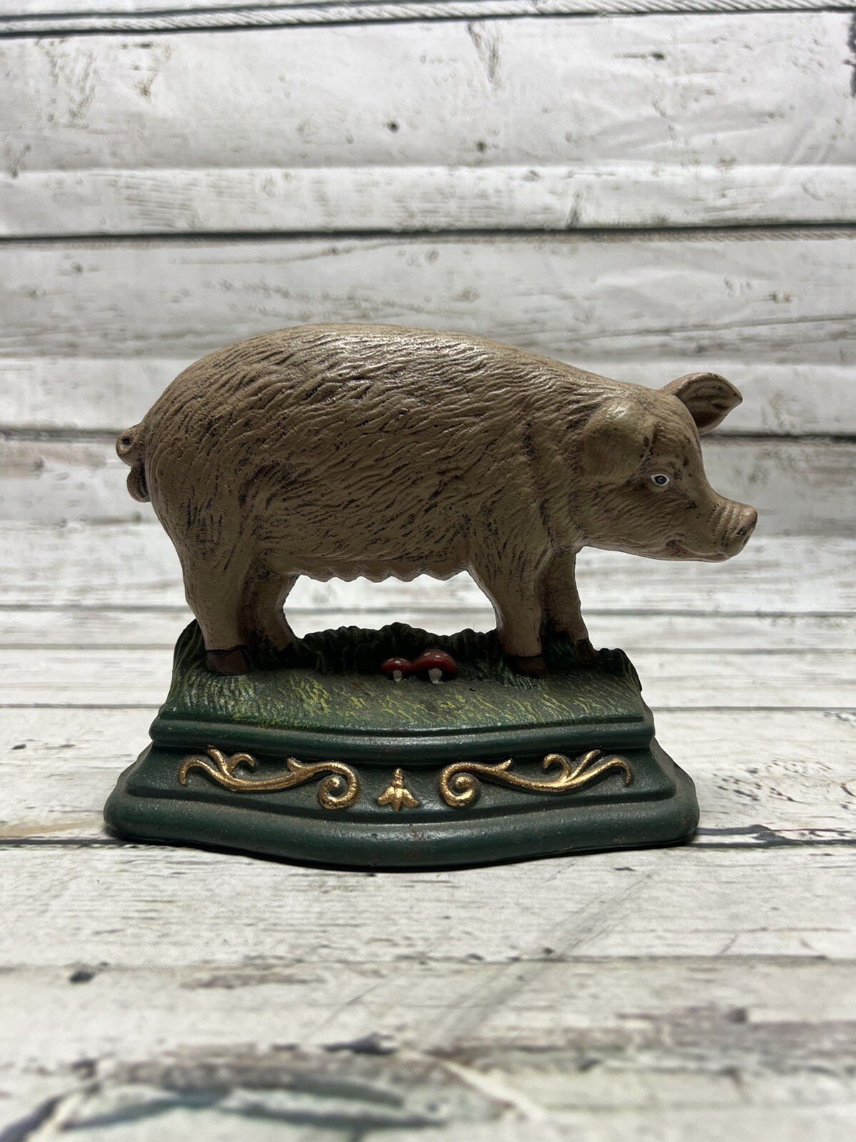 VTG Cast Iron Pig Door Stop Farmhouse Wright Studios Rustic Mushrooms ...
