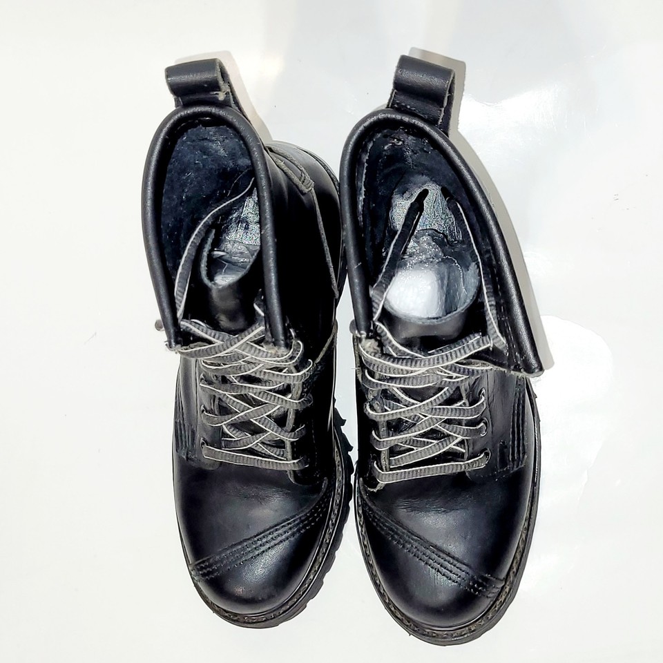 Vtg Frye Logger Black Leather Combat Biker Lace Boots Vibram Sole ...