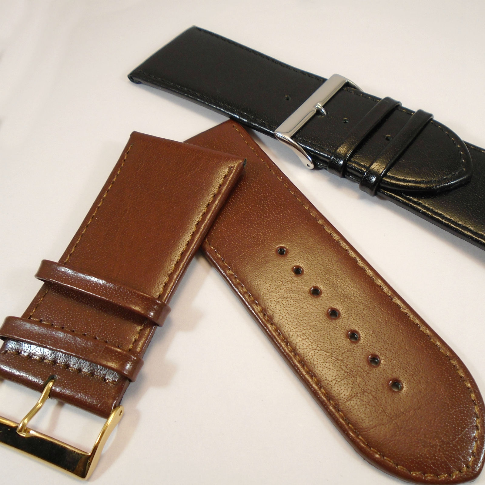 EXTRA WIDE LEATHER WATCH STRAP 30 32 34 36 38 40mm Black or Brown Top ...