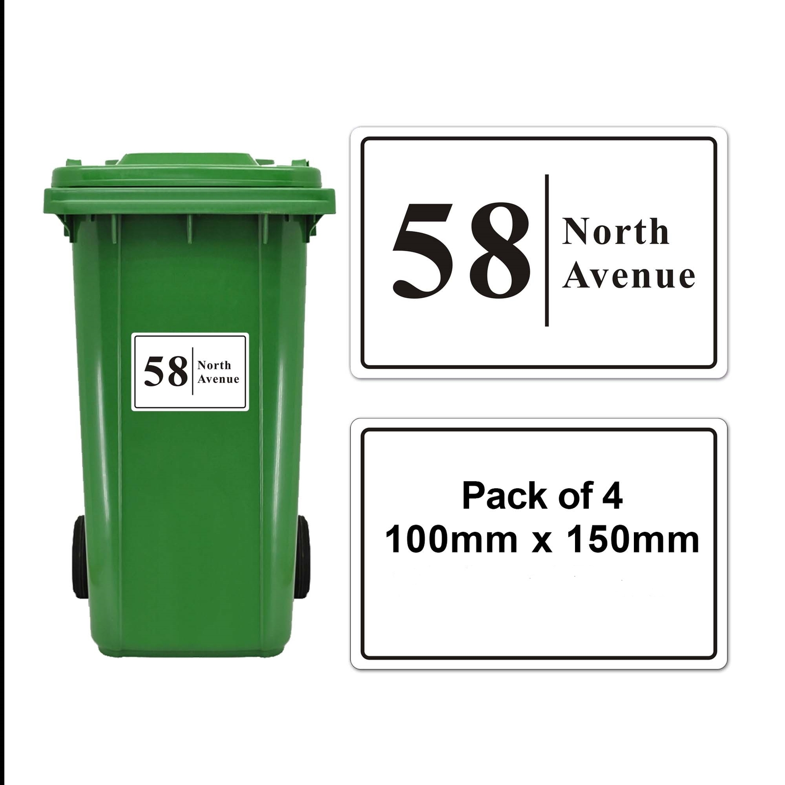 Personalised 4x Wheelie Bin Numbers Vinyl Stickers House Number Dustbin ...