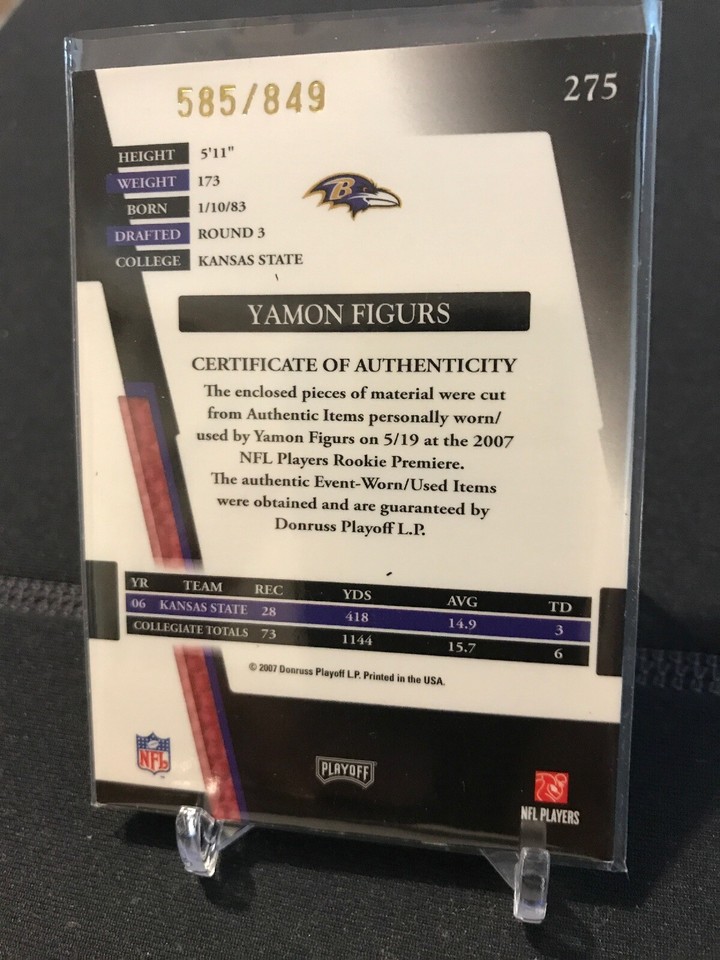 2007 Absolute Rookie Yamon Figurs Game Used Jerseys & Ball /849 Ravens ...