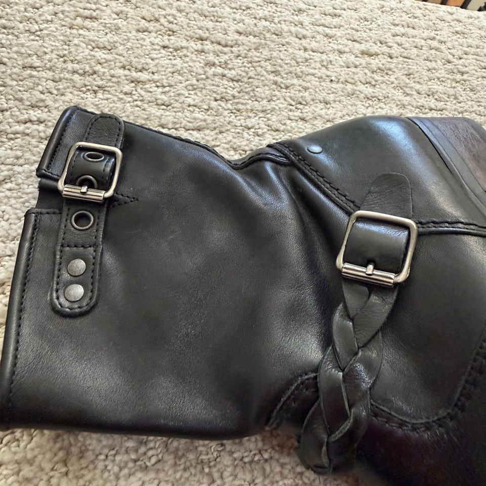 Paul Green NATHAN Black Leather Buckle Braided Moto Ankle Boots Women 7 ...
