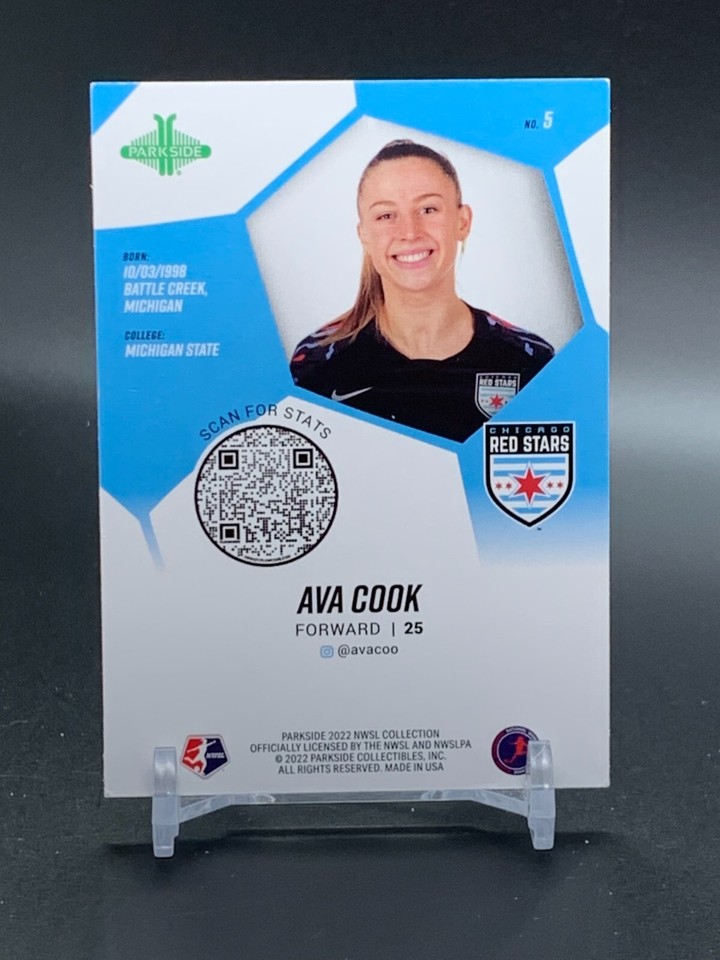 2022 Parkside NWSL Base Rookie #5 AVA COOK Chicago Red Stars RC | eBay