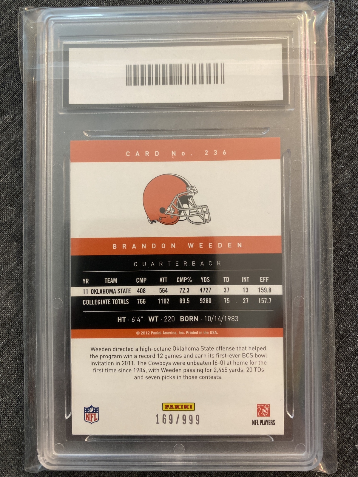2012 Prestige Extra Points Brandon Weeden Browns Rookie Card RC 236 ...