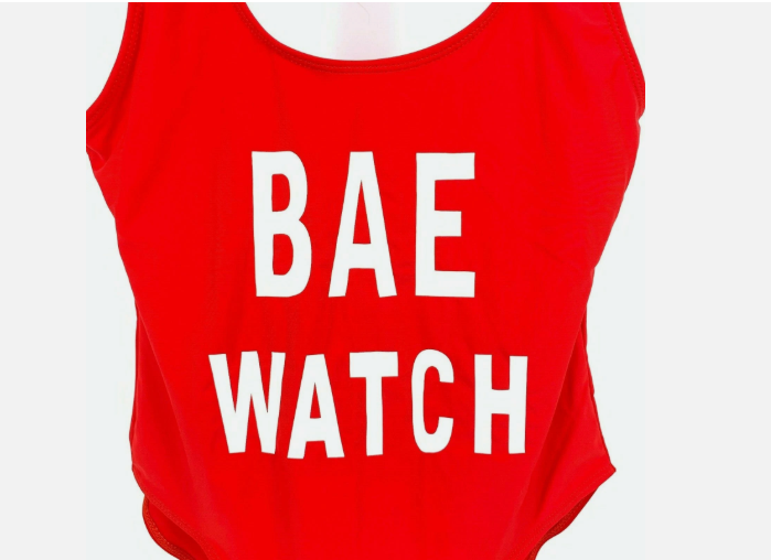 BAE WATCH 1-Piece Bathing Suit Red & White Swimsuit Crossed Back Straps ...