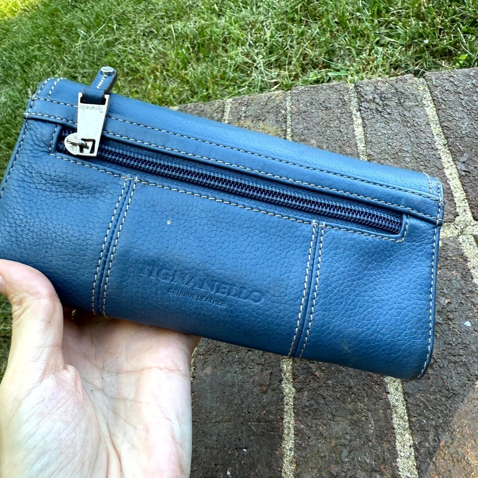 Tignanello Wallet Women's Blue Leather Card Holder Snap Tri-Fold Flap ...