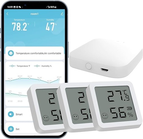 WiFi Temperature Humidity Monitor Bluetooth,3 Pack Room Thermometer ...