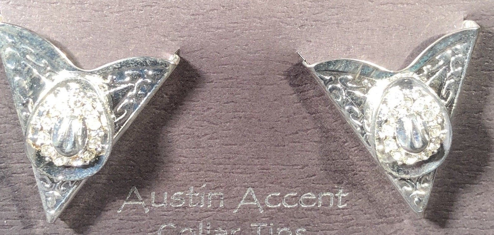 New Austin Accent Collar Tips Engraved Silver With Cowboy Hat 1 1/4” X ...